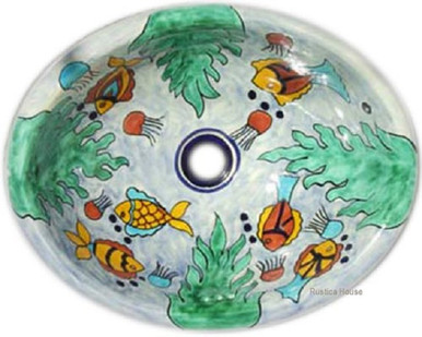Handcrafted Talavera Bathroom Sink Reef Fish