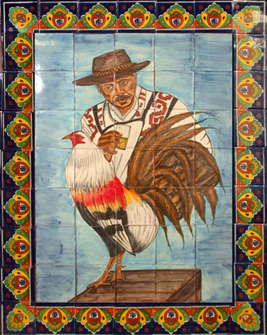 Mexican Rooster Talavera Tile Mural – Hand Painted