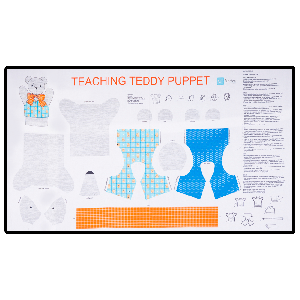 Teddy Puppet - 100% Cotton Fabric - PER PANEL