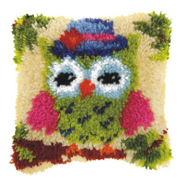 Latch Hook Cushion Kit - Green Owl - Vibes & Scribes