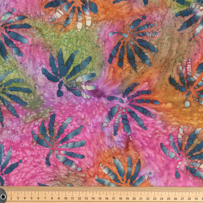 50's Cotton Batik: Leaves on Pink & Orange - Per ½ Metre - Vibes & Scribes