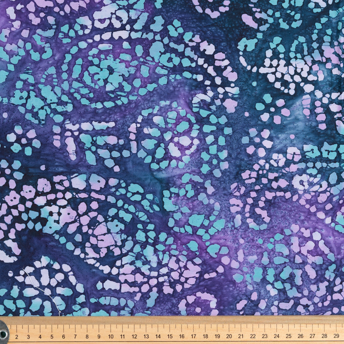 50's Cotton Batik: Lilac & Green Abstract on Purple - Per ½ Metre ...