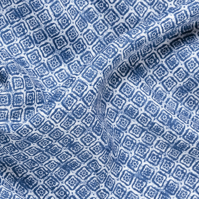 Spanish Linen Geometric Diamond in Cobalt & White - Per ¼ Metre - Vibes ...