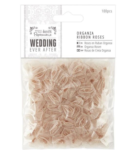 Organza Ribbon Roses (100pcs) - Wedding: Antique Gold