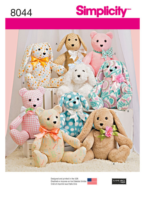 Two-Pattern Piece Stuffed Animals in Simplicity (8044) - Vibes & Scribes