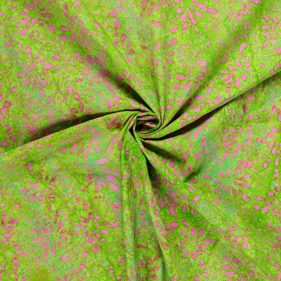 50's Cotton Batik: Abstract Pink on Bright Green - Per ½ Metre - Vibes ...