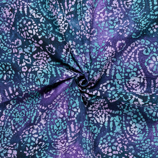 50's Cotton Batik: Lilac & Green Abstract on Purple - Per ½ Metre ...