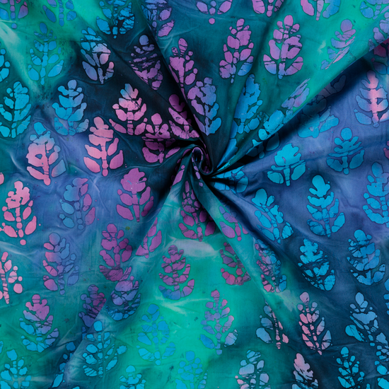 50's Cotton Batik: Pink & Blue Leaves on Ocean - Per ½ Metre - Vibes ...