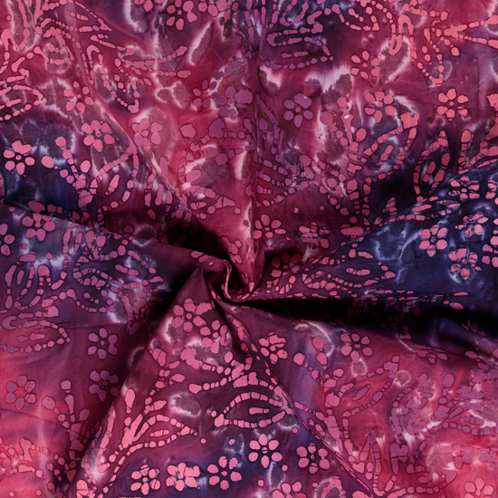 50's Cotton Batik: Watermelon Blush Floral on Twilight Haze - Per ½ ...