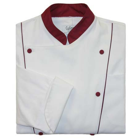 Corded Chef Coat in Twill w/ Burgundy Accents - Culinary Classics