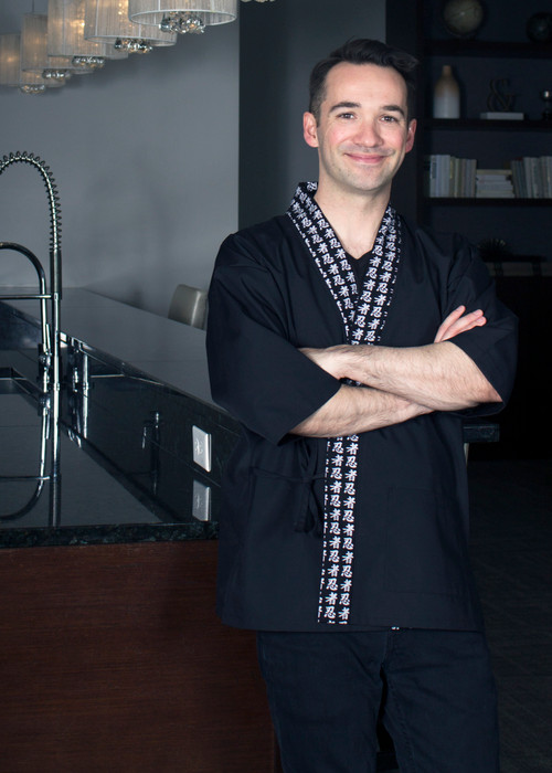 Sushi Chef Coat in Charcoal Cotton Twill with Silver Japanese ...