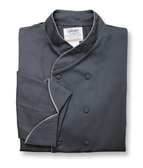 Imperial Chef Coat in Charcoal Twill with Gray Cording - Culinary Classics