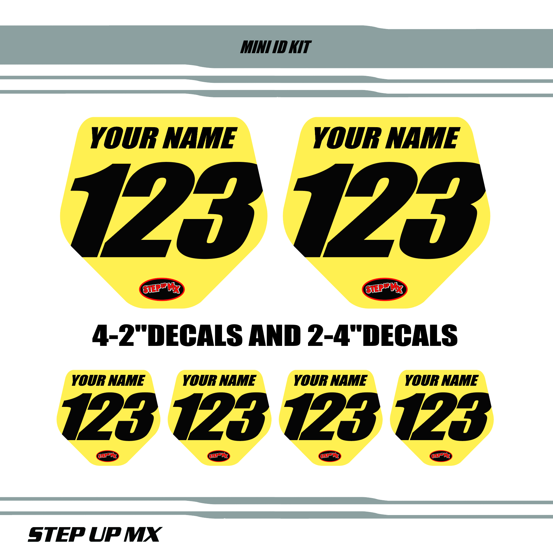Mini ID Number Plate Decals - step up mx