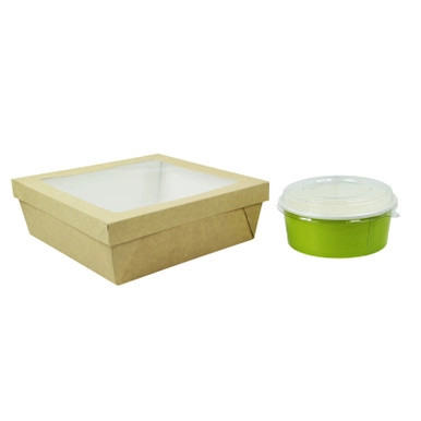 Kraft Window Bento Box with 1 Bucket Compartment - 300 VIP Set - Packnwood