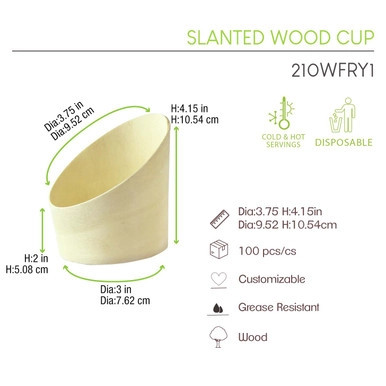 Slanted Wood Cup - 2.5oz D:2.5in H:2.7in - 100 pcs - Packnwood