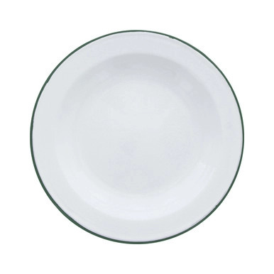 Enamel reusable plate white w/green rim - D:9.44in H:1.18in - 12 pcs ...