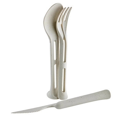 HUSKLY Reusable stand up cutlery kit (knife, fork, spoon ) beige husk ...