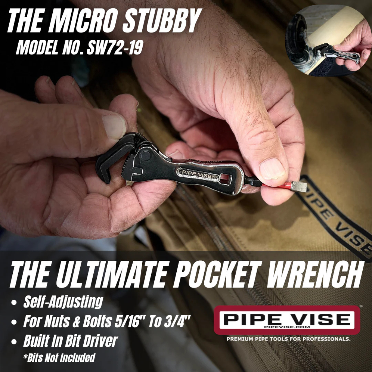 SW72-19 Pipe Vise Micro Stubby Ratchet Pliers – 3/4" Capacity, 3.75" Length