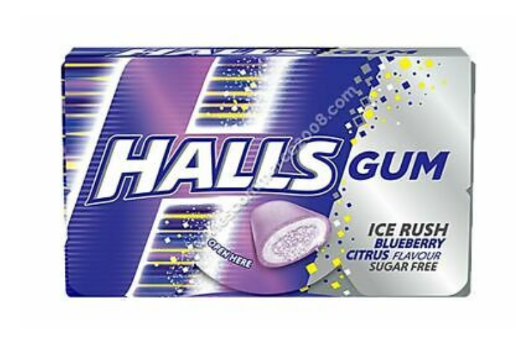 Halls Gum - Ice Rush - Blueberry Citrus Flavour - Sugar Free - 18g