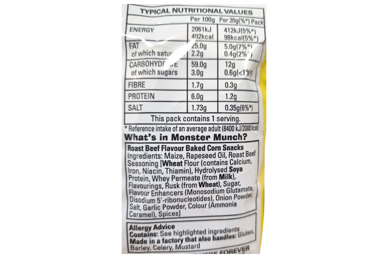 Walkers - Monster Munch - Roast Beef Flavour Corn Snacks - 20g - Best ...