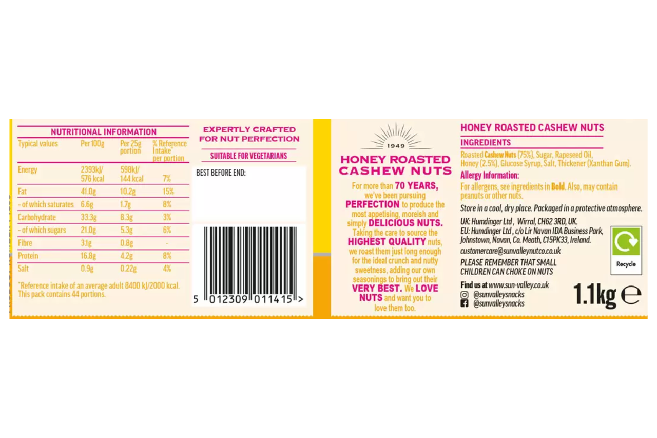 The Sun Valley Nut Co - Honey Roasted Cashew Nuts - 1.1kg - Best Before ...