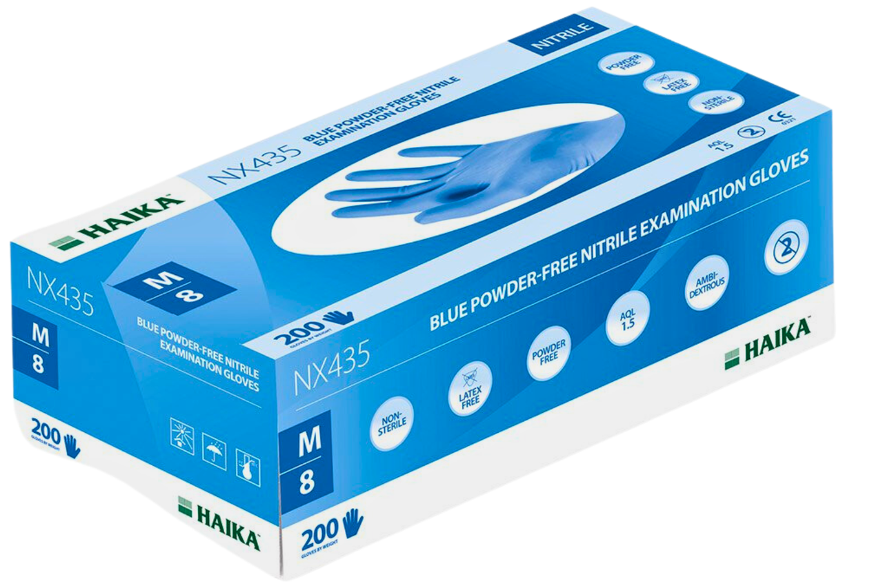 Haika - Blue Powder-Free Nitrile Examination Gloves - Medium - Approx ...