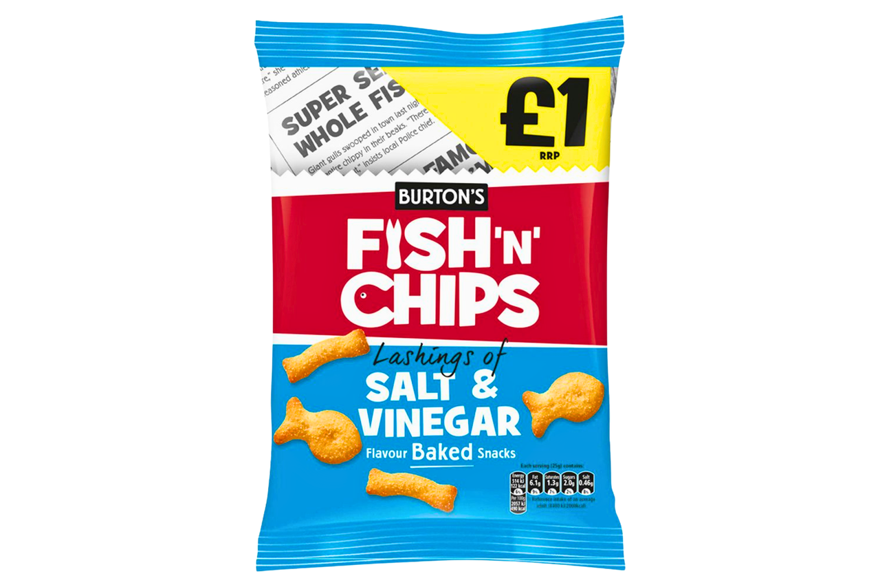 Burton's - Fish 'n' Chips - Salt & Vinegar Flavour Baked Snacks - 125g ...
