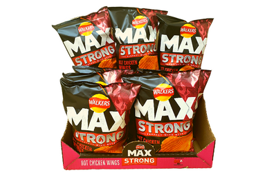 Box of Walkers - Max Strong - Hot Chicken Wings Ridged Crisps - 9 x 150g