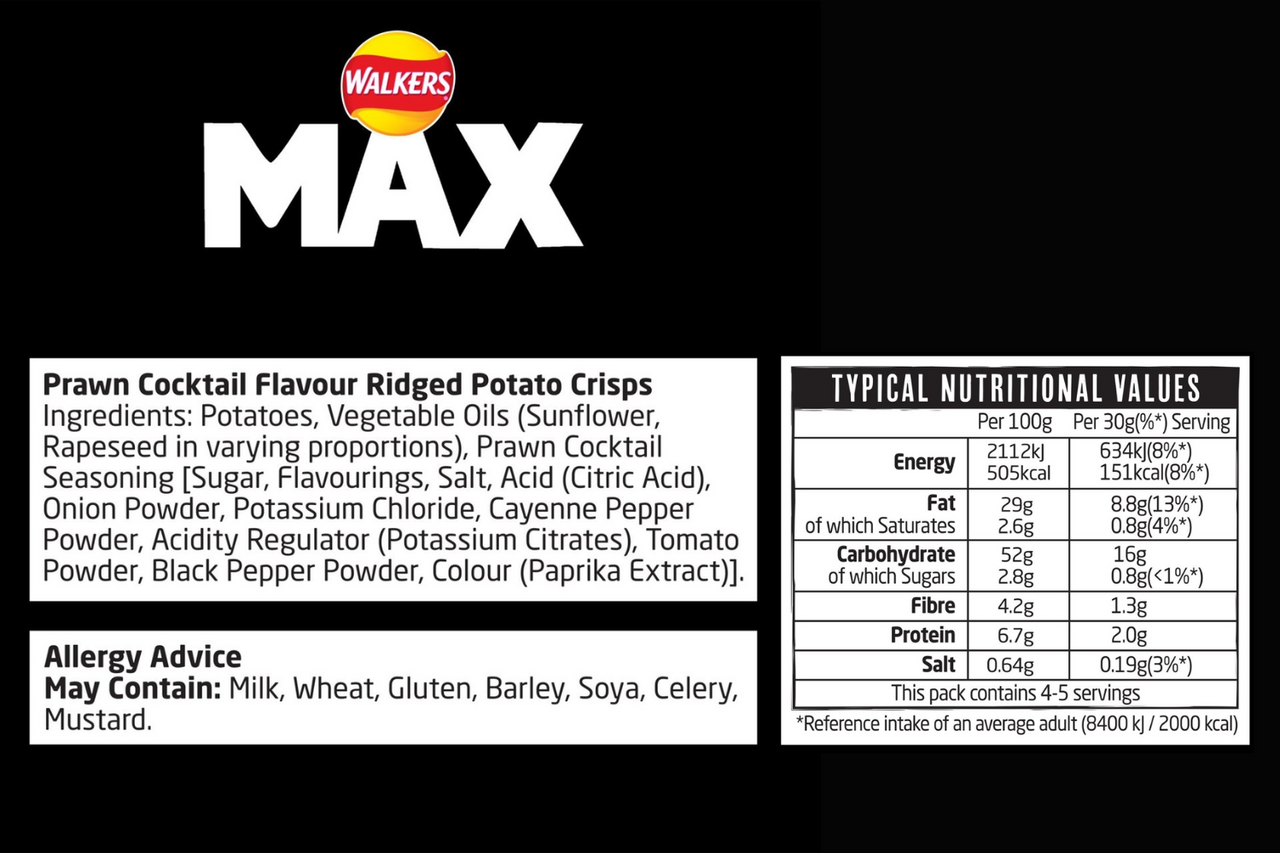 Walkers Max Strong Fiery Prawn Cocktail Crisps 140g Best Before