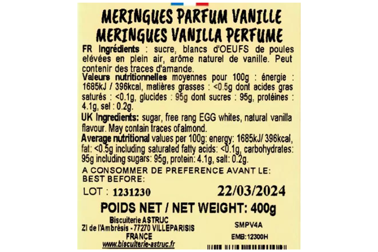 Biscuiterie Astruc - French Meringues - Vanilla Flavoured - 400g - Best ...