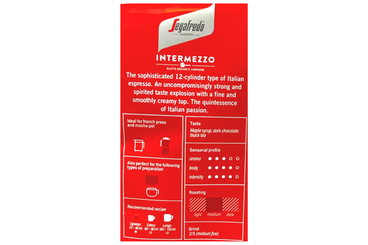 Segafredo Zanetti Intermezzo Ground Coffee 250g Best Before Its