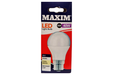 Maxim - LED Light Bulb - Bayonet Cap - GLS Pearl - Cool White - 6W/40W ...