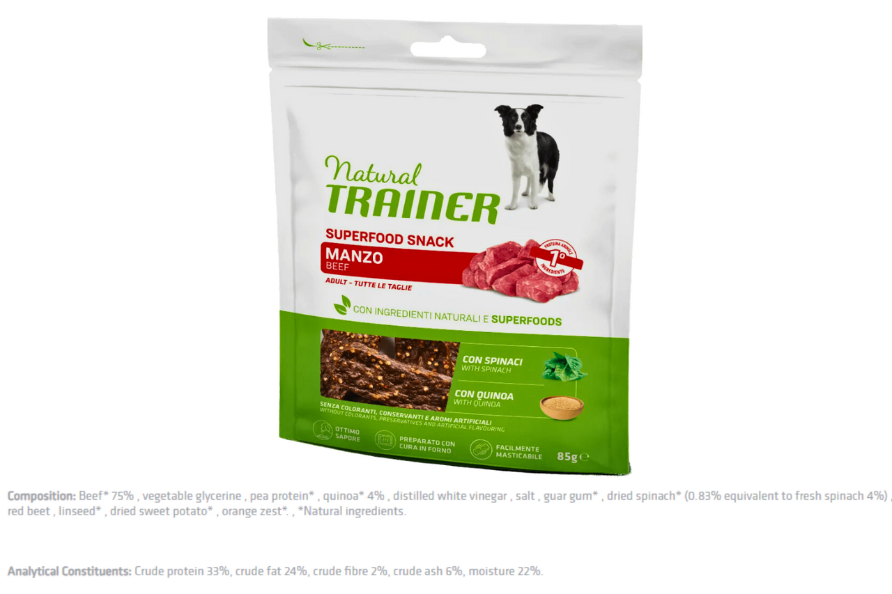 Box of Natural Trainer - Superfood Snack for Dogs - Manzo Beef - 8 x 85g - Best Before it's Gone Ltd