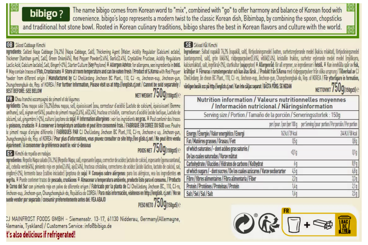 Bibigo - Sliced Kimchi - Vegan - 150g - Best Before it's Gone Ltd