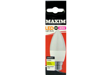 Maxim - LED Light Bulb - Candle - Mayonet Cap - Pearl - Cool White - 6W ...