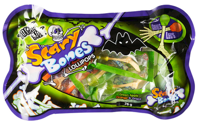 Crazy Bones Lollipops - Treat Size - Green Apple, Orange & Grape - 76g ...