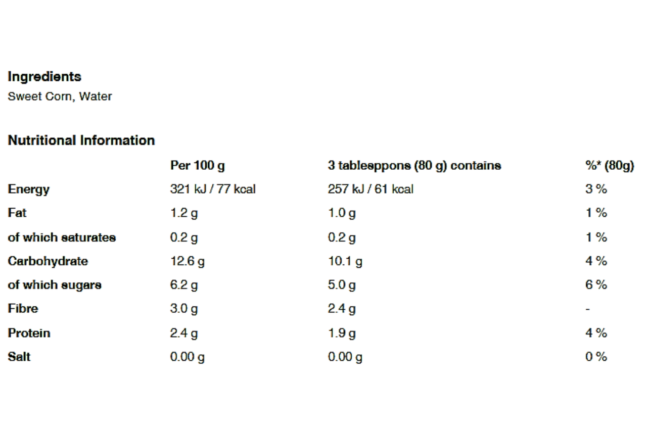 Green Giant - Salt Free - Naturally Sweet Sweetcorn - 198g - Best ...