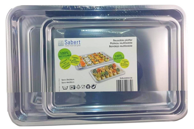Sabert - Reusable Platter - Silver - 5pcs 35x24cm - 5pcs 46x30cm (10 Pack)