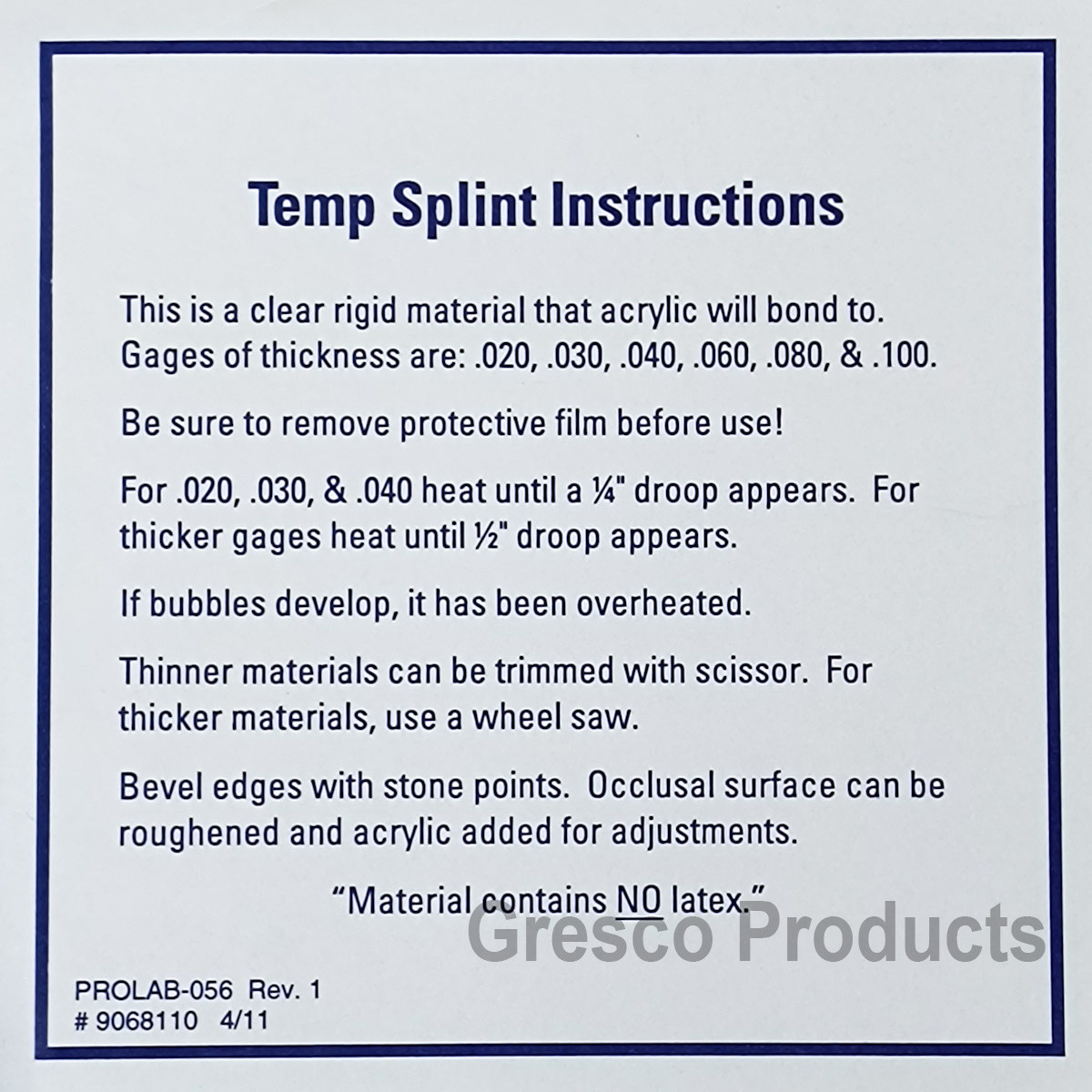 Keystone Pro-Form .040" 1.0mm Dental Lab Splint Material Clear - 50 ...