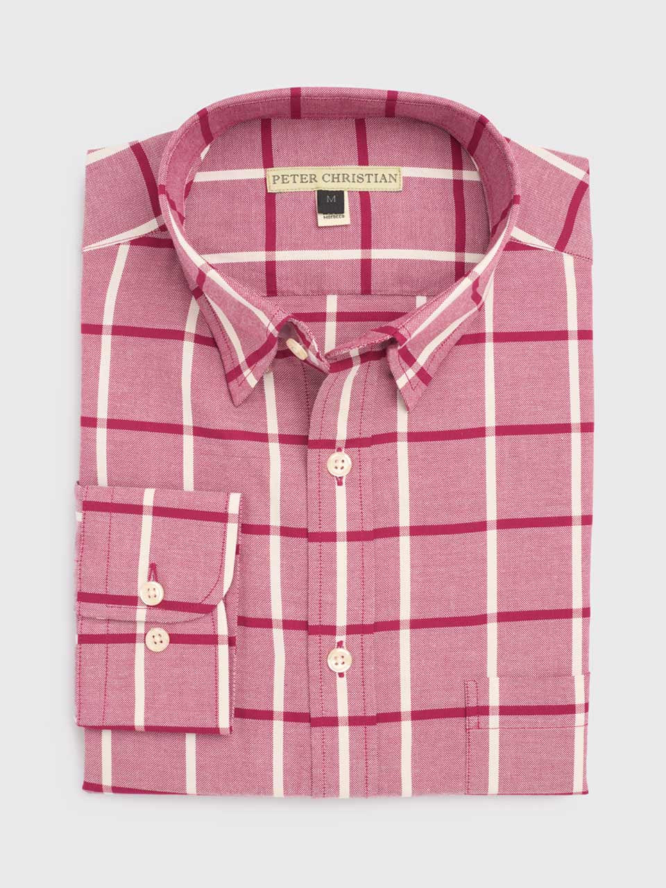 Men's Wine Red Window Pane Check Shirt | Peter Christian