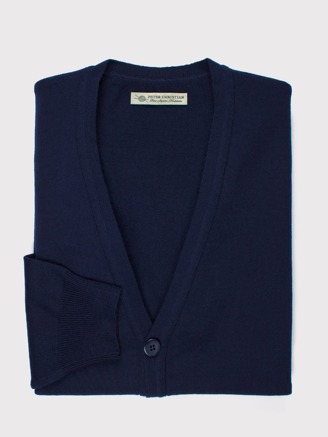 Navy Blue Merino Cardigan | Peter Christian