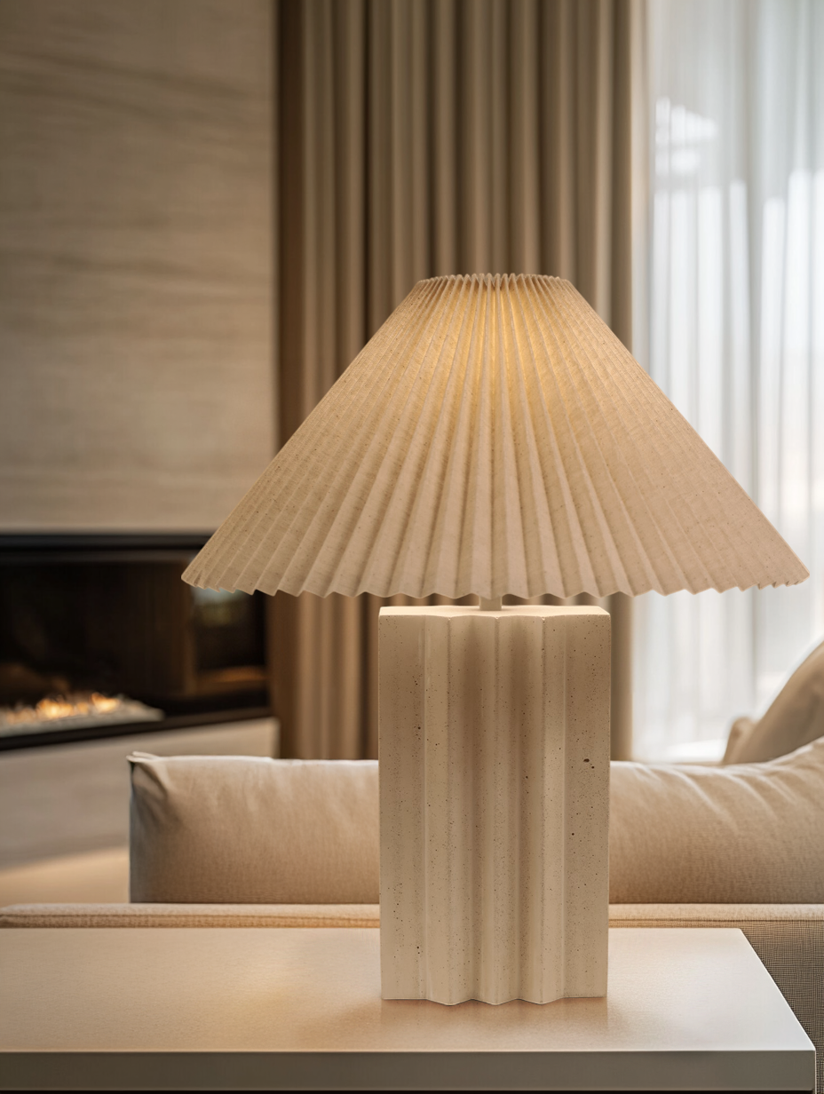 Fiora Stone Base Table Lamp with Pleated Shade | Lighting Direct