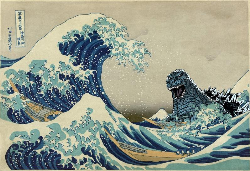 Godzilla Vs The Great Wave Movie Poster - Pure Blades