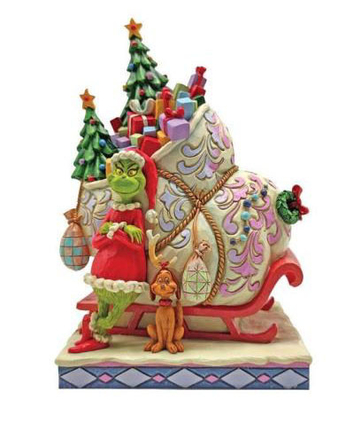 Disney Dr. Seuss Grinch & Max Standing By Sleigh Statue Jim Shore ...