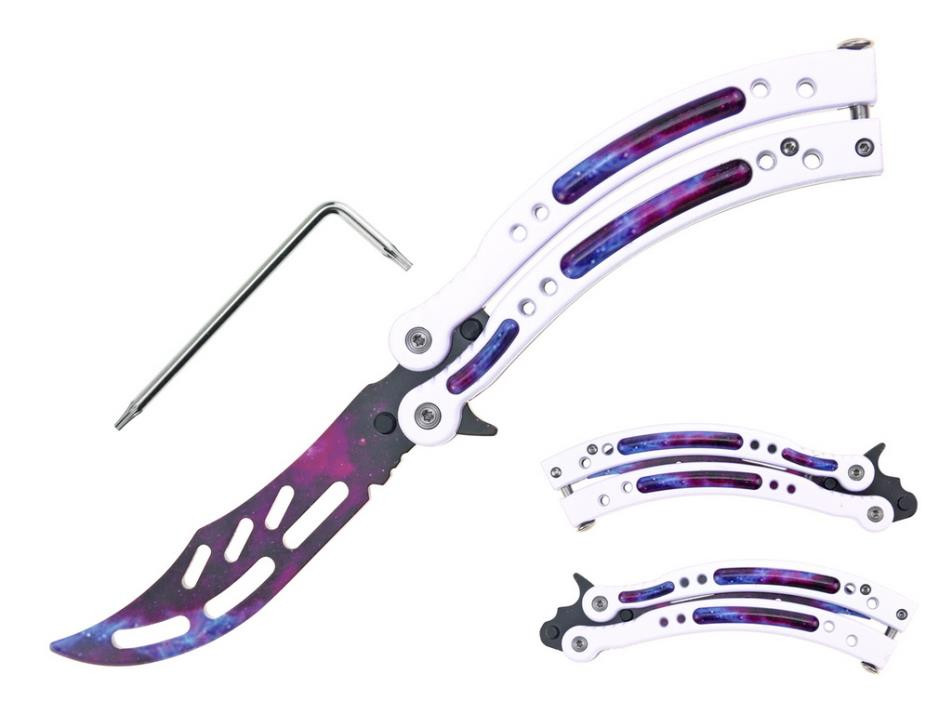 Butterfly Training Knife Curve (Purple Galaxy/White) Cut Out Dull Blade ...