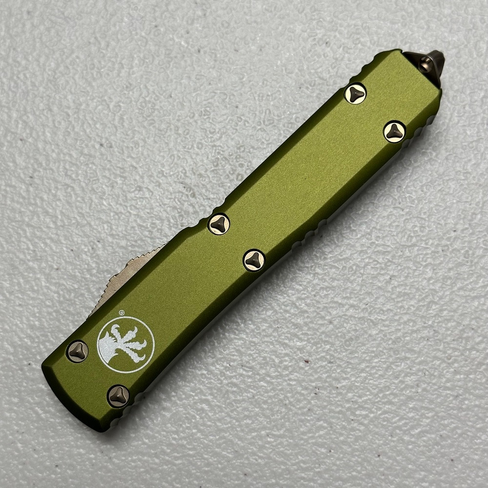 Microtech Ultratech OD Green OTF Knife Double Edge (3.46" Bronze M390 ...