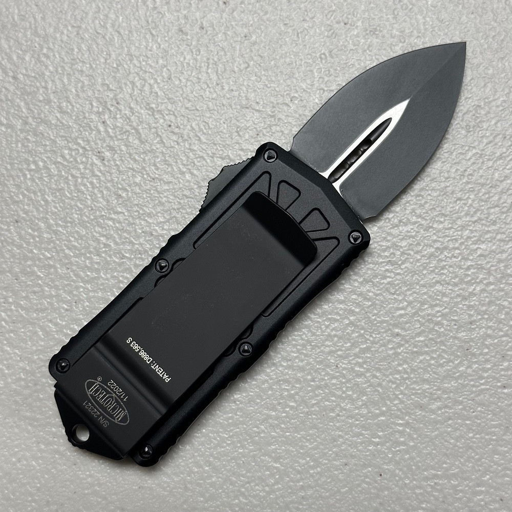Microtech Exocet All Black Tactical OTF Knife Double Edge (1.98" Black ...