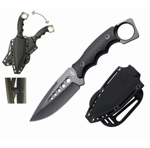 9" Stec Ring Full Tang BK Fixed Blade w/ ABS Swivel Sheath - Pure Blades