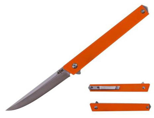 Stec Slim Orange G-10 Flipper Pocket Knife - Pure Blades