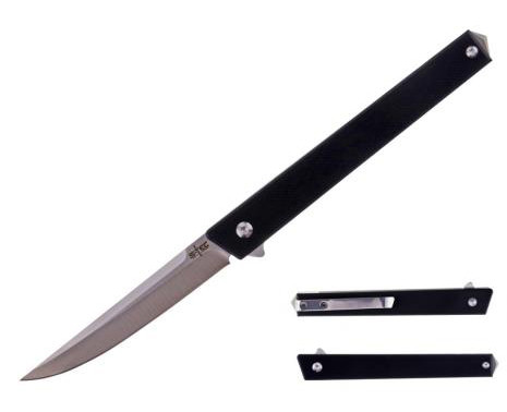 Stec Slim Black G-10 Flipper Pocket Knife - Pure Blades